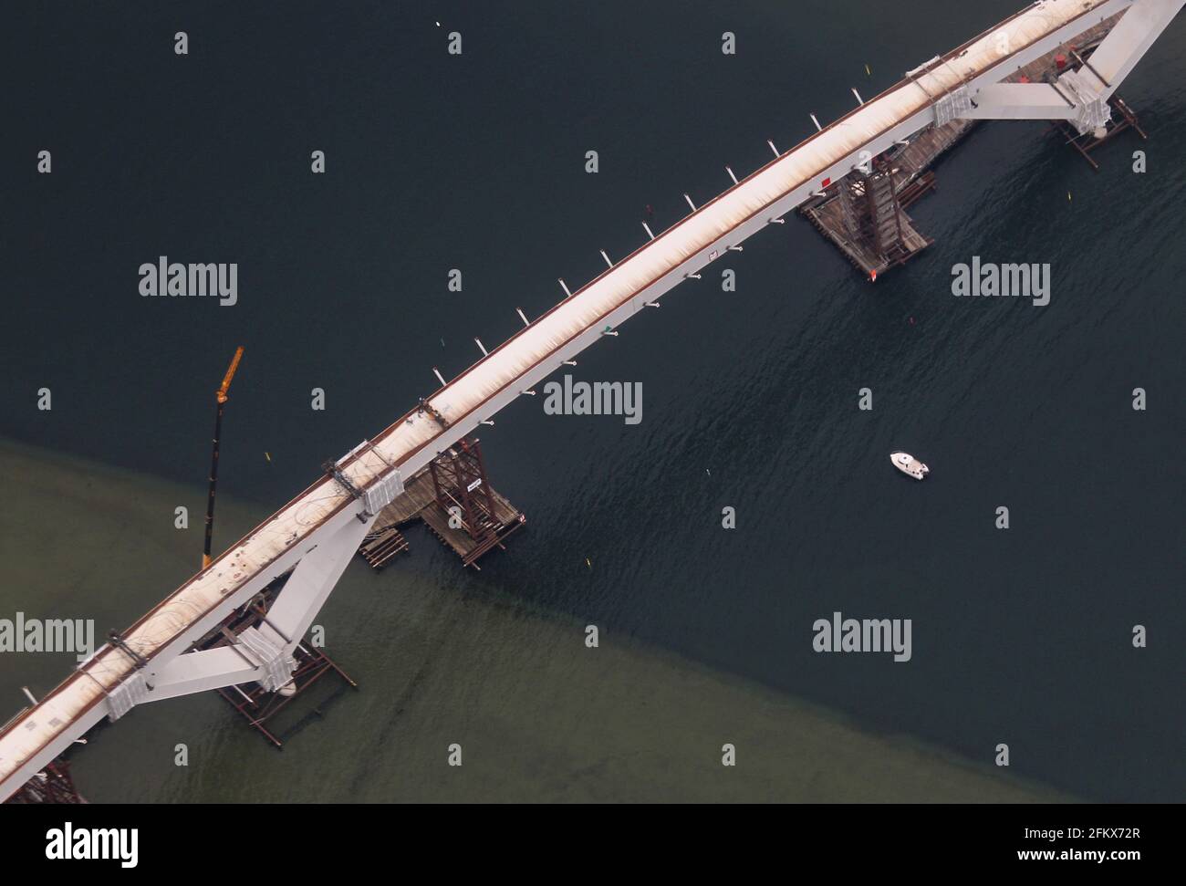 Aerial view of the construction of the Motala bridge at a construction ...