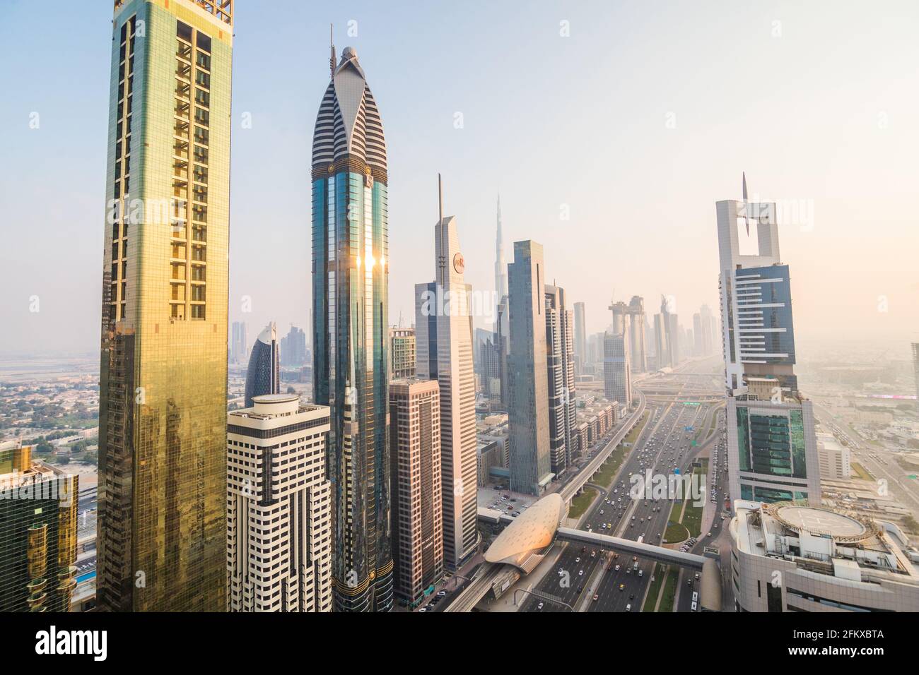 Dubai, UAE - October, 2018. Dubai skyline and downtown skyscrapers on ...