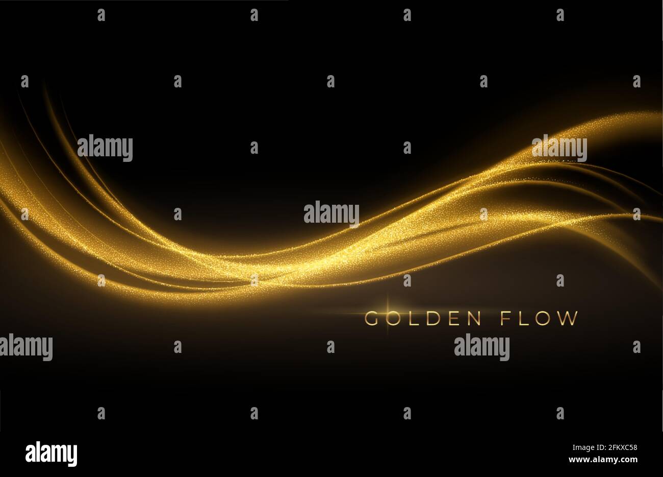 Gold wave flow and golden glitter on black background. Abstract shiny ...