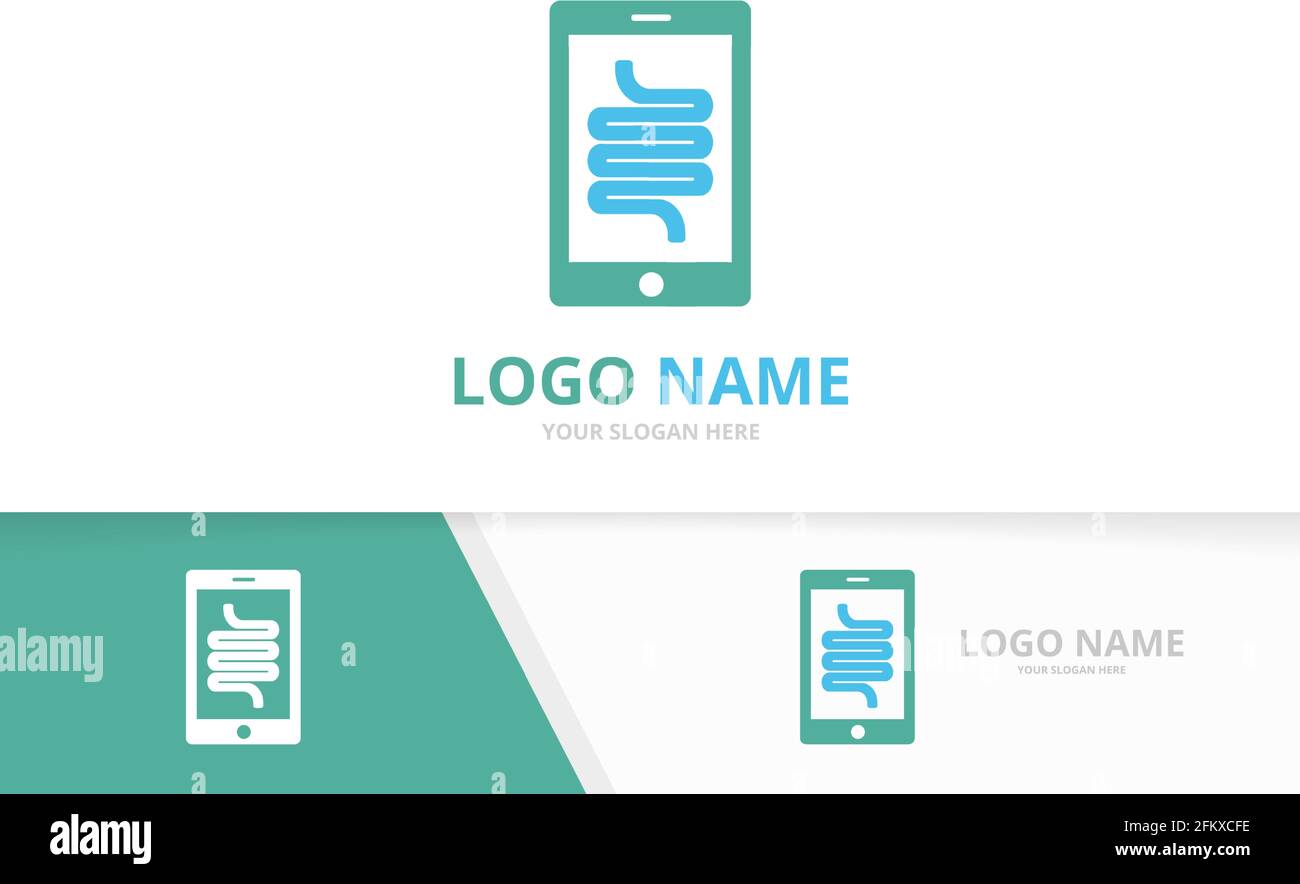 Vector intestine and device logo combination. Colon and phone logotype ...