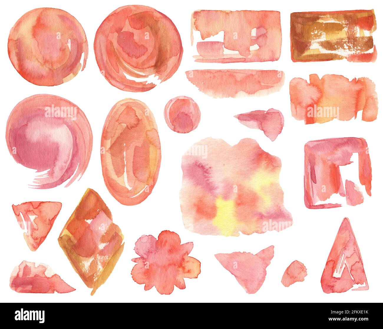 A set of abstract shapes drawn with watercolor paints by hand isolated ...
