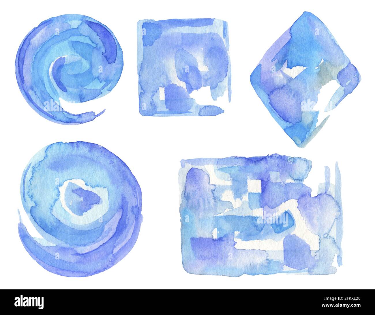 A set of abstract shapes drawn with watercolor paints by hand isolated ...