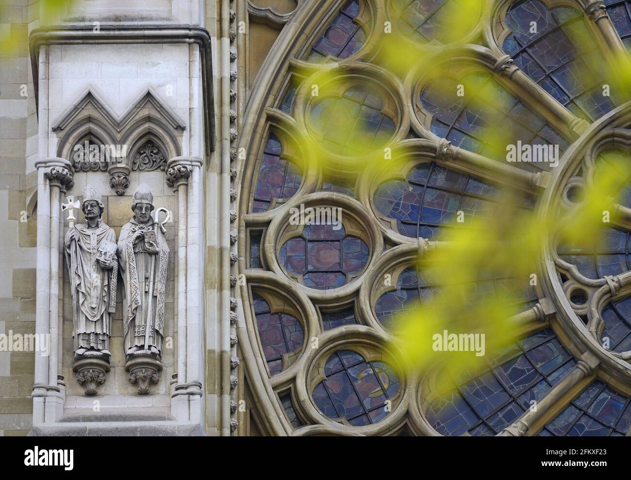 London, England, UK. Westminster Abbey - statues of bishops on the ...