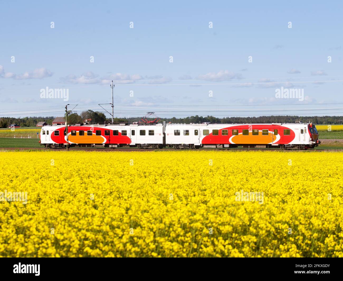 Commuter train from Östgötatrafiken, Skänninge, Sweden Stock Photo - Alamy