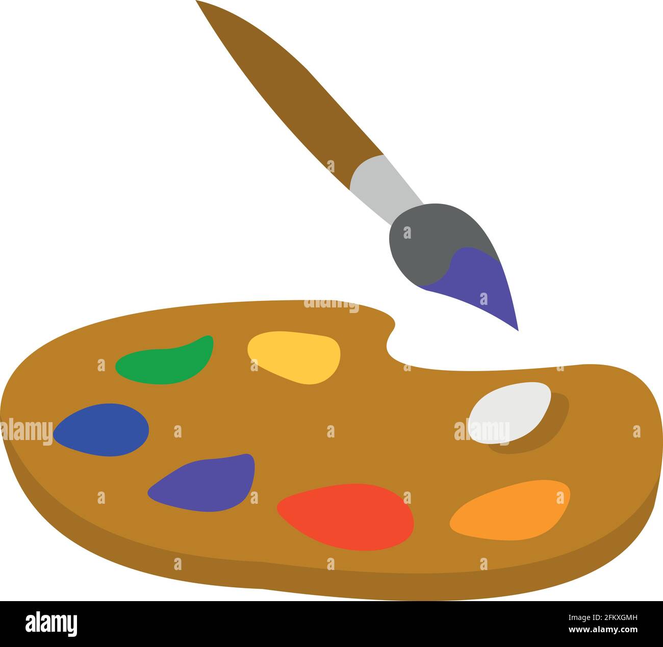 Vector illustration of a brush and a palette of classic artists colors ...