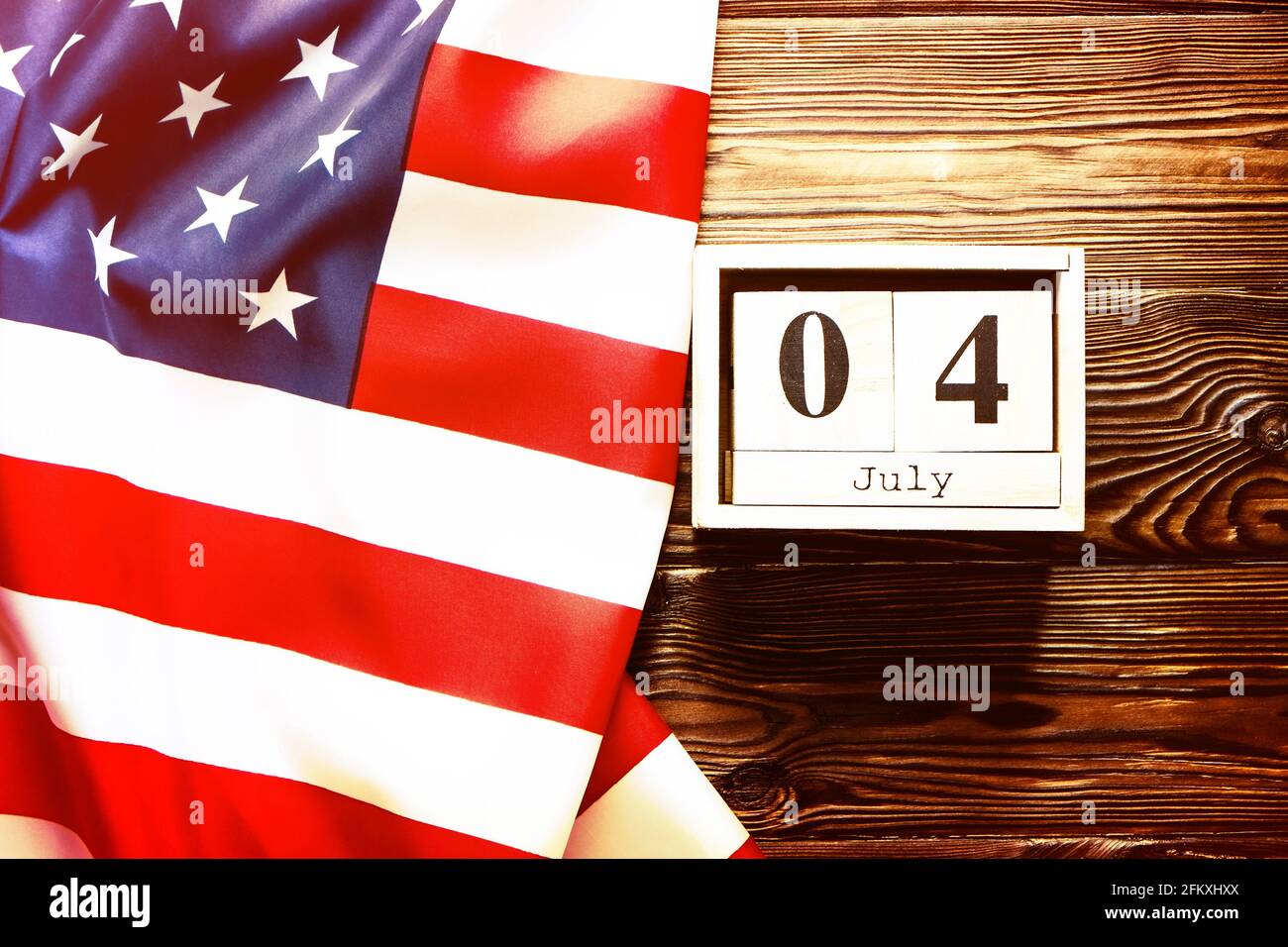 Retro style American flag and wooden cube calendar with 4th of July ...