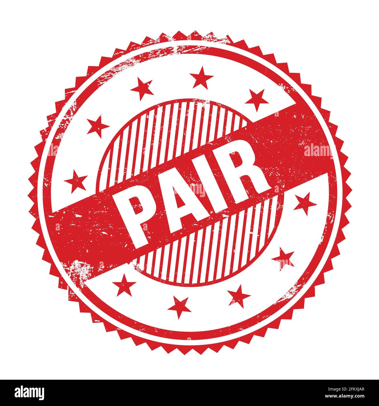 PAIR text written on red grungy zig zag borders round stamp Stock Photo ...