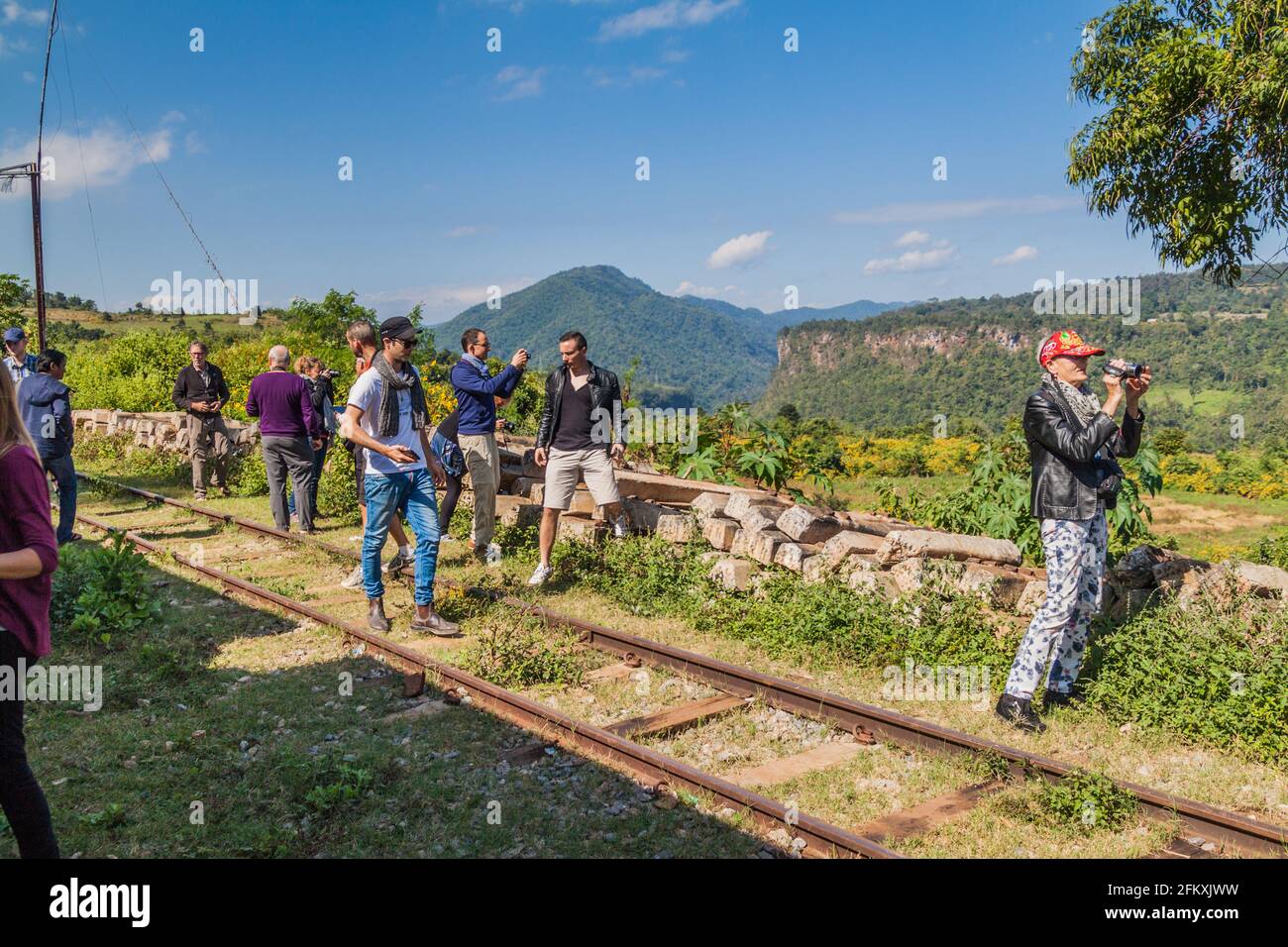 GOKTEIK, MYANMAR - NOVEMBER 30, 2016: Tourists take photos of Gokteik ...