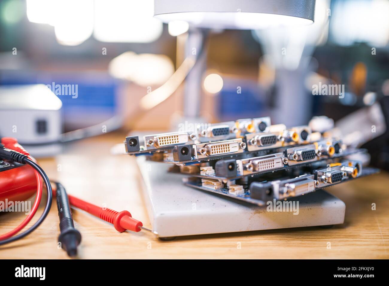Modern microscope, electronic components in a scientific laboratory ...