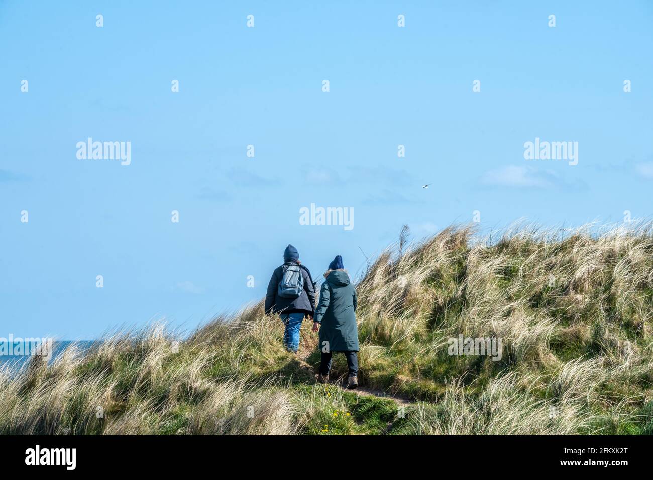 Alnwick, April 28th 2021: The beach and seafront at Amble in ...