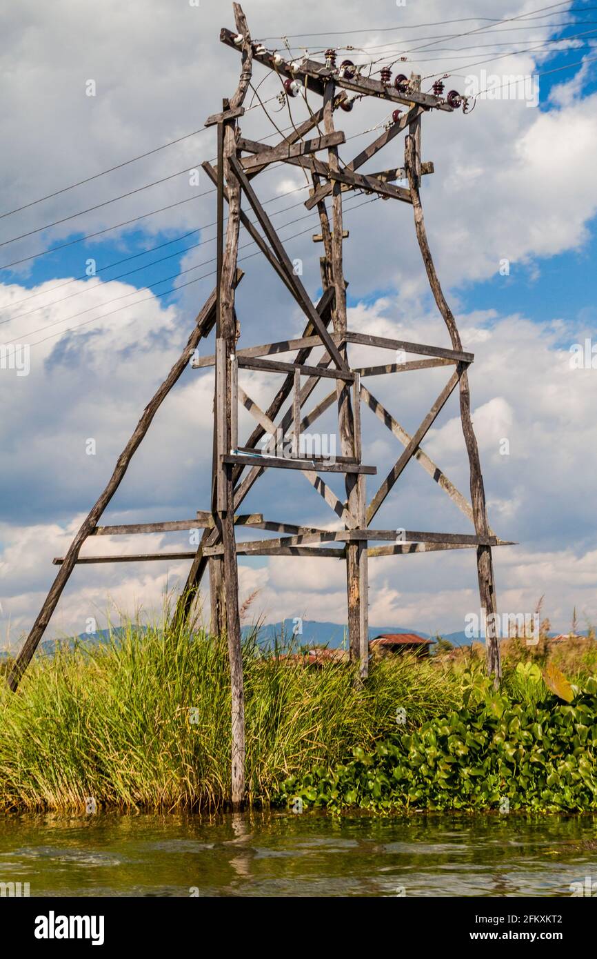 Electric pylon at Inle lake, Myanmar Stock Photo - Alamy