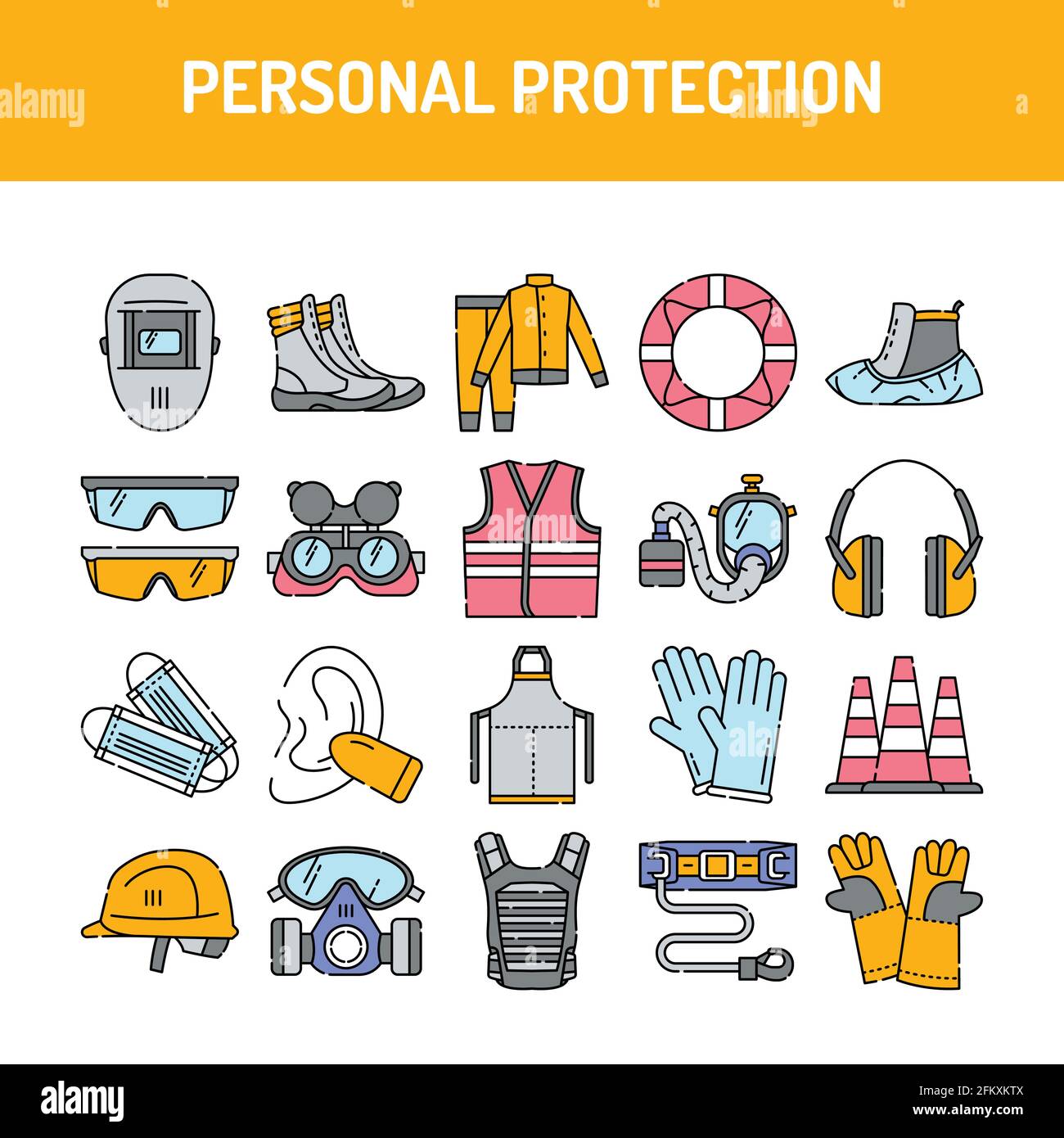 Personal protection line icons set. Isolated vector element. Outline ...
