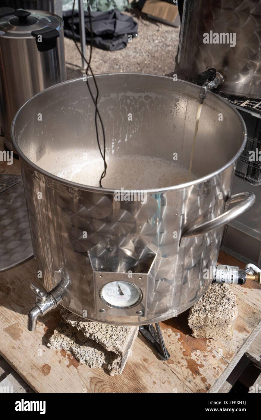 Fresh brew flowing from a Hot liquor tank, into a Fermenter - Homebrew ...