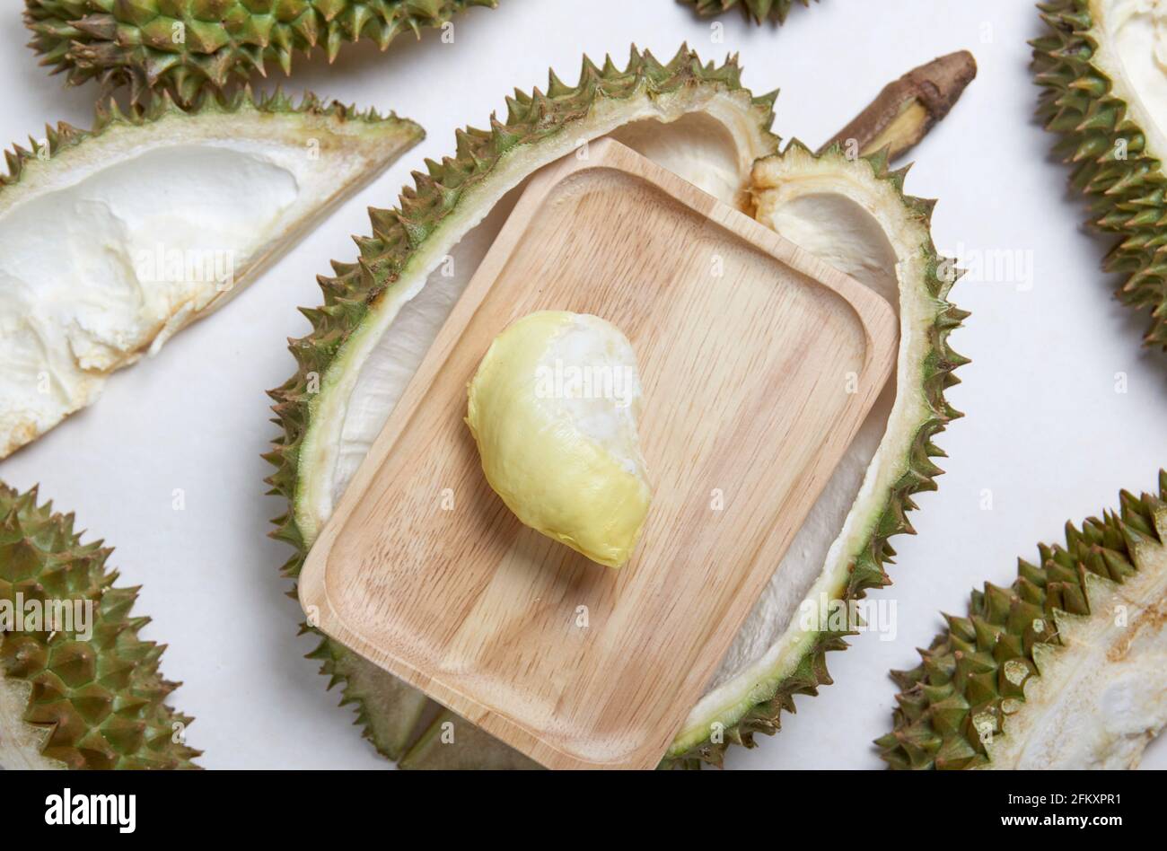 Peeled Durian on the white floor Stock Photo - Alamy