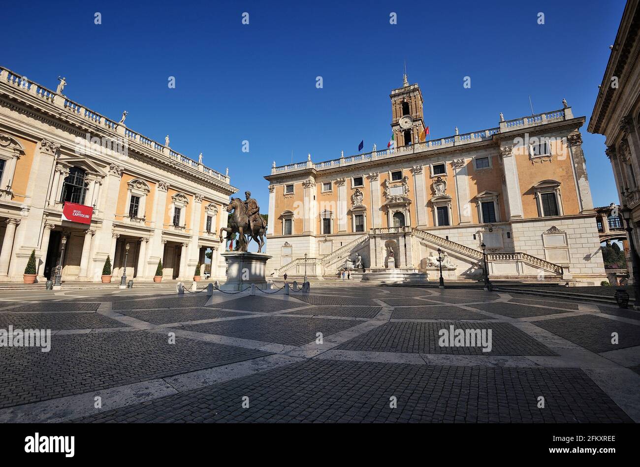 italy, rome, piazza del campidoglio, palazzo nuovo and palazzo ...