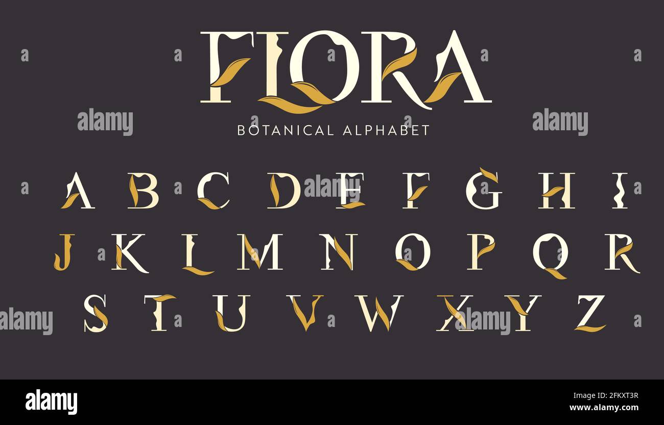 Vector Floral Alphabet with decorative leafs elements. Modern elegance ...