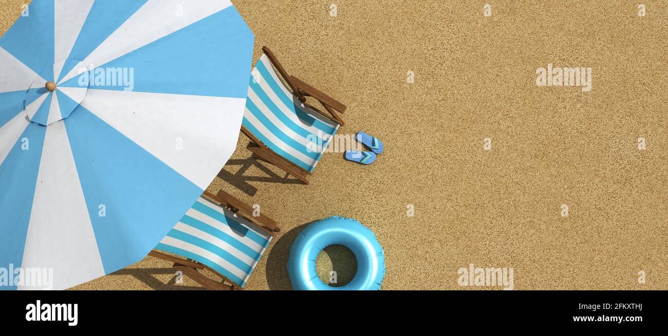 The concept of summer vacation. Top view on a sun lounger under an ...