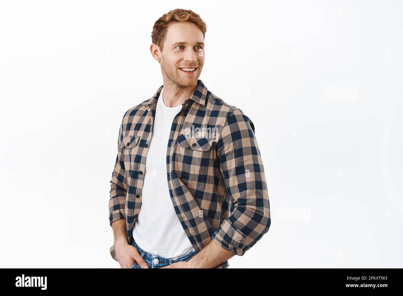 Attractive caucasian man with strong masculine body and red hair ...