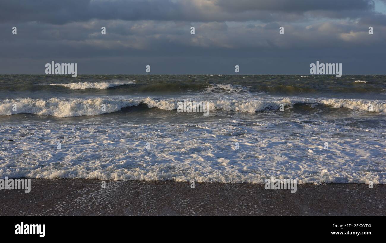 Waves seen on the day after a storm on the south coast of England, UK ...