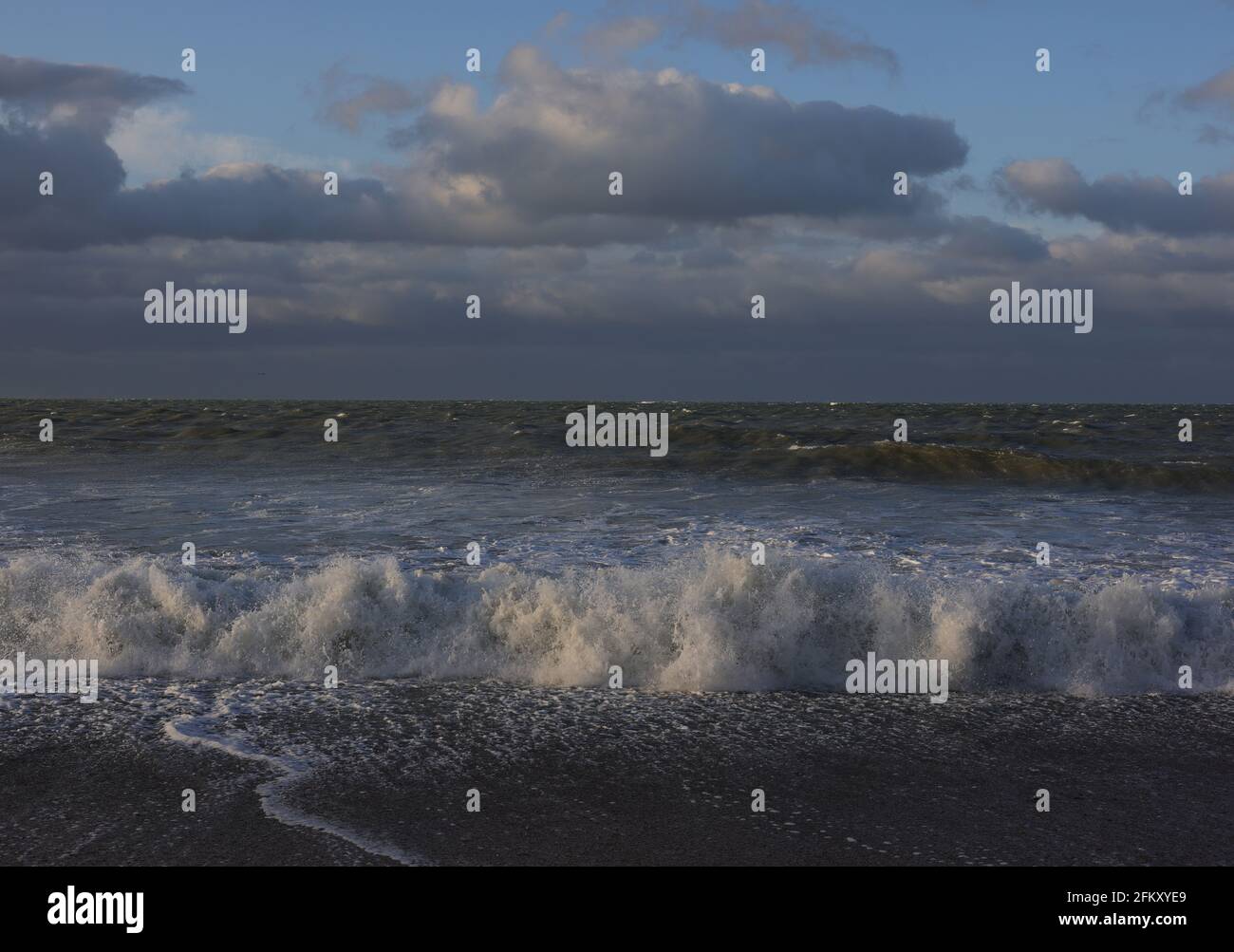 Waves seen on the day after a storm on the south coast of England, UK ...