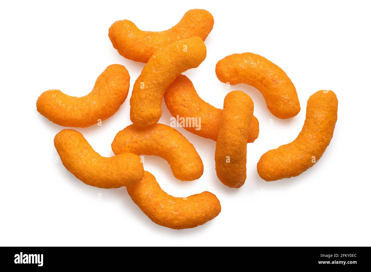 Extruded cheese puffs isolated on white. Top view Stock Photo - Alamy