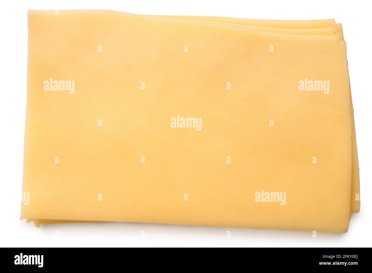 Stack of thin yellow cheese slices isolated on white. Top view Stock ...