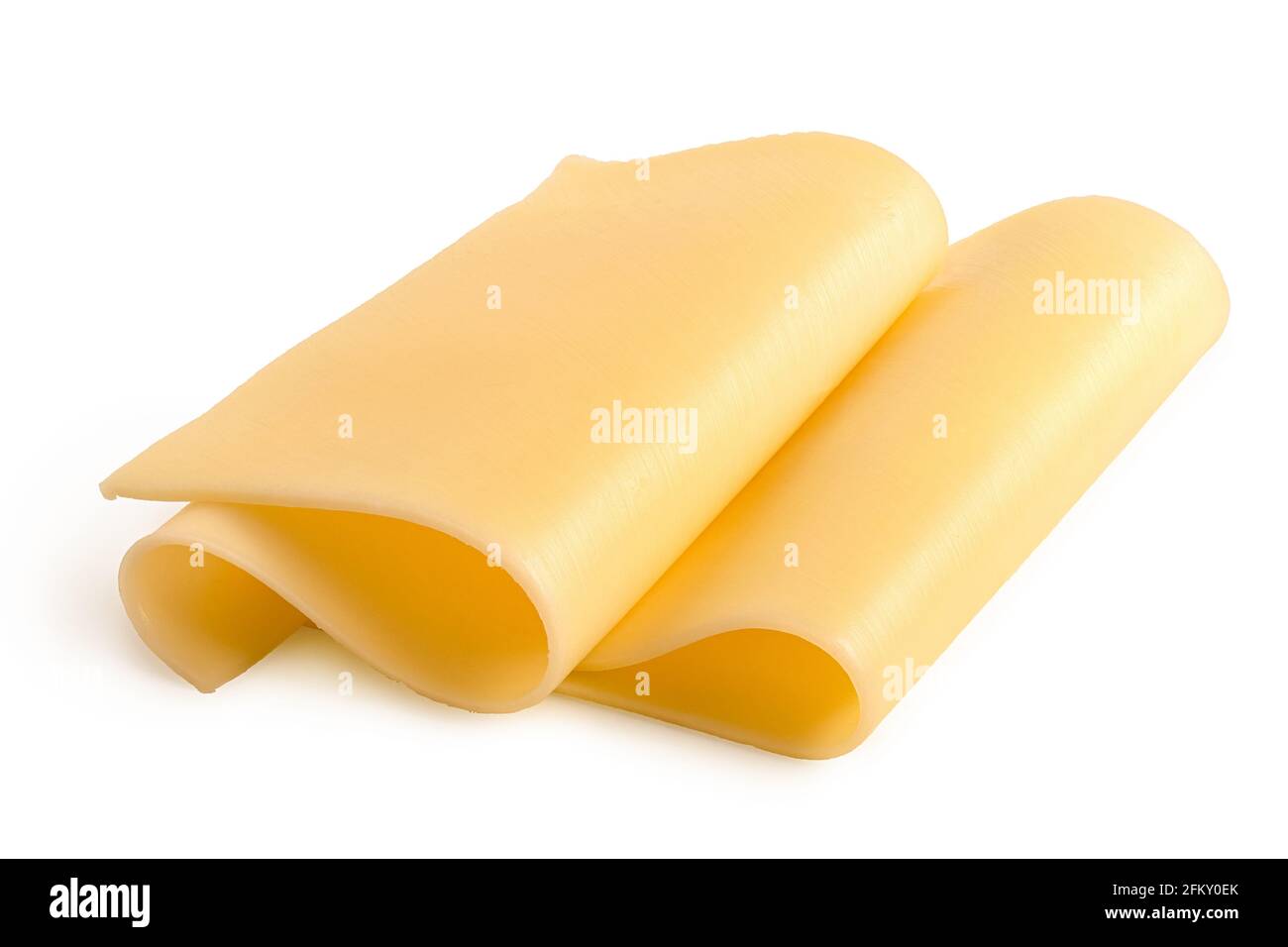 Two folded thin slices of yellow cheese isolated on white Stock Photo ...