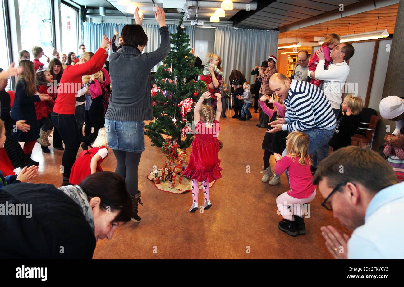 Christmas tree looting, with dance, at the library in Motala, Sweden ...