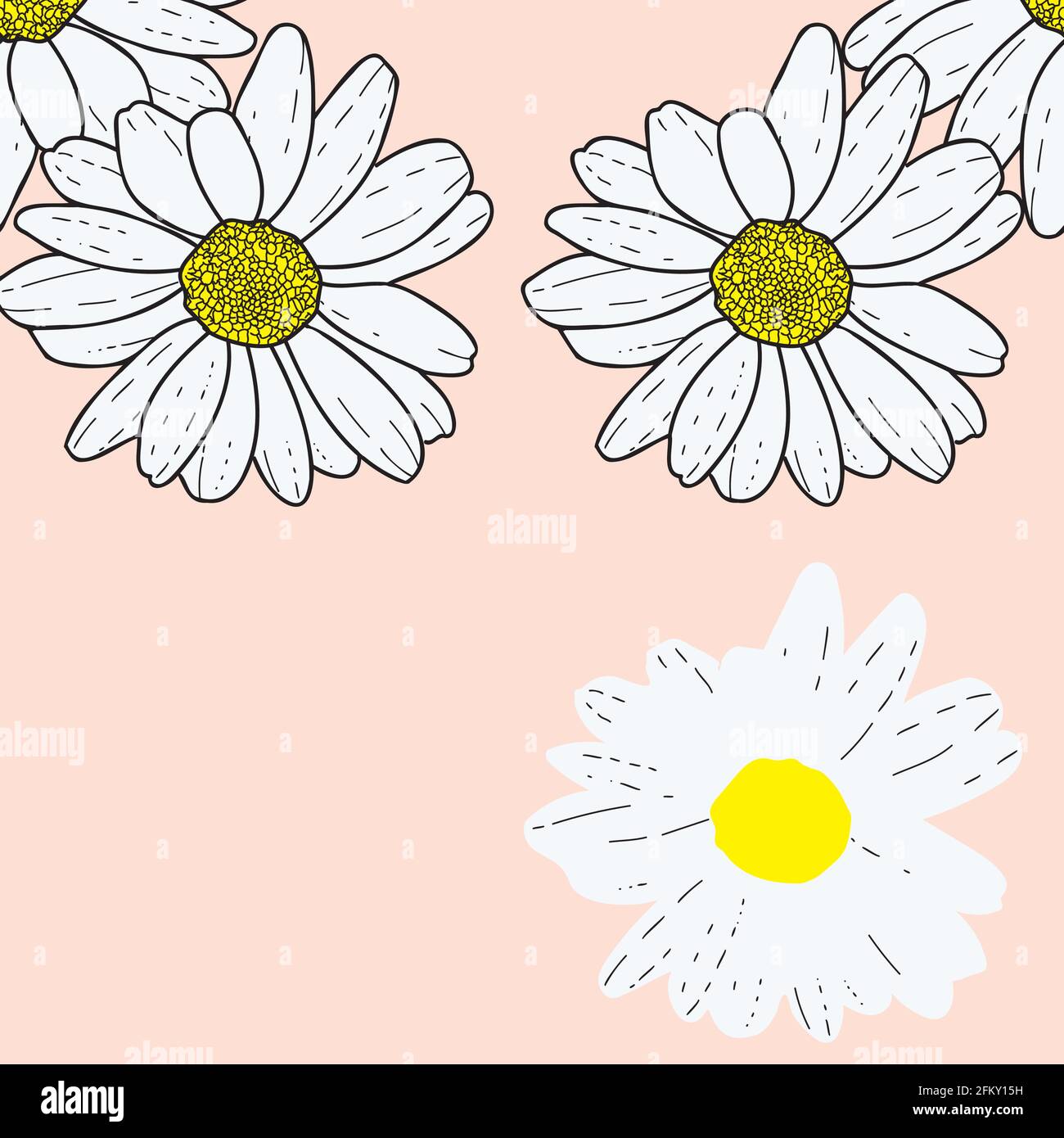 Vector pastel pink beige background pink daisy flowers and wild flowers ...