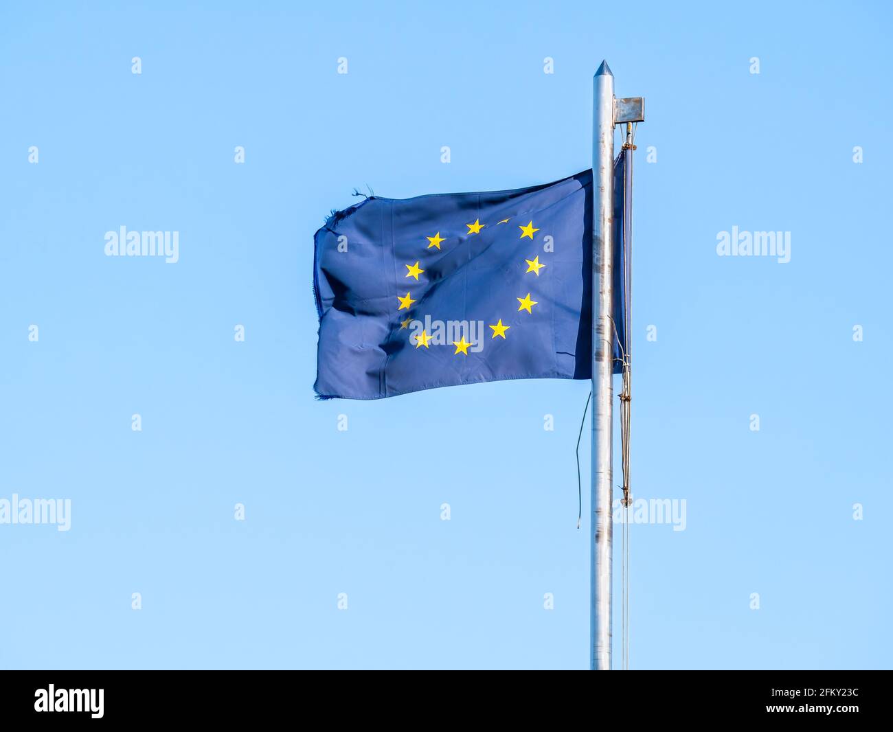 Hanging european union flag waving hi-res stock photography and images ...