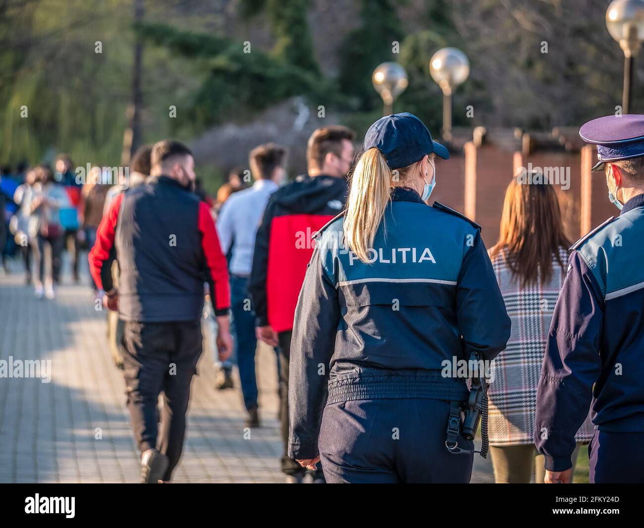 Bucharest, Romania - 03.25.2021: Romanian police officers on patrol in ...