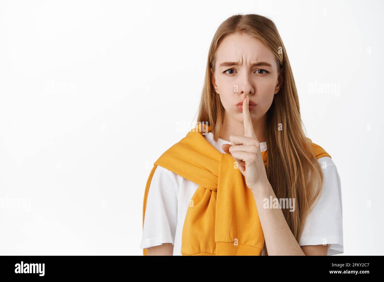 Pretty woman hushing beauty portrait hi-res stock photography and ...