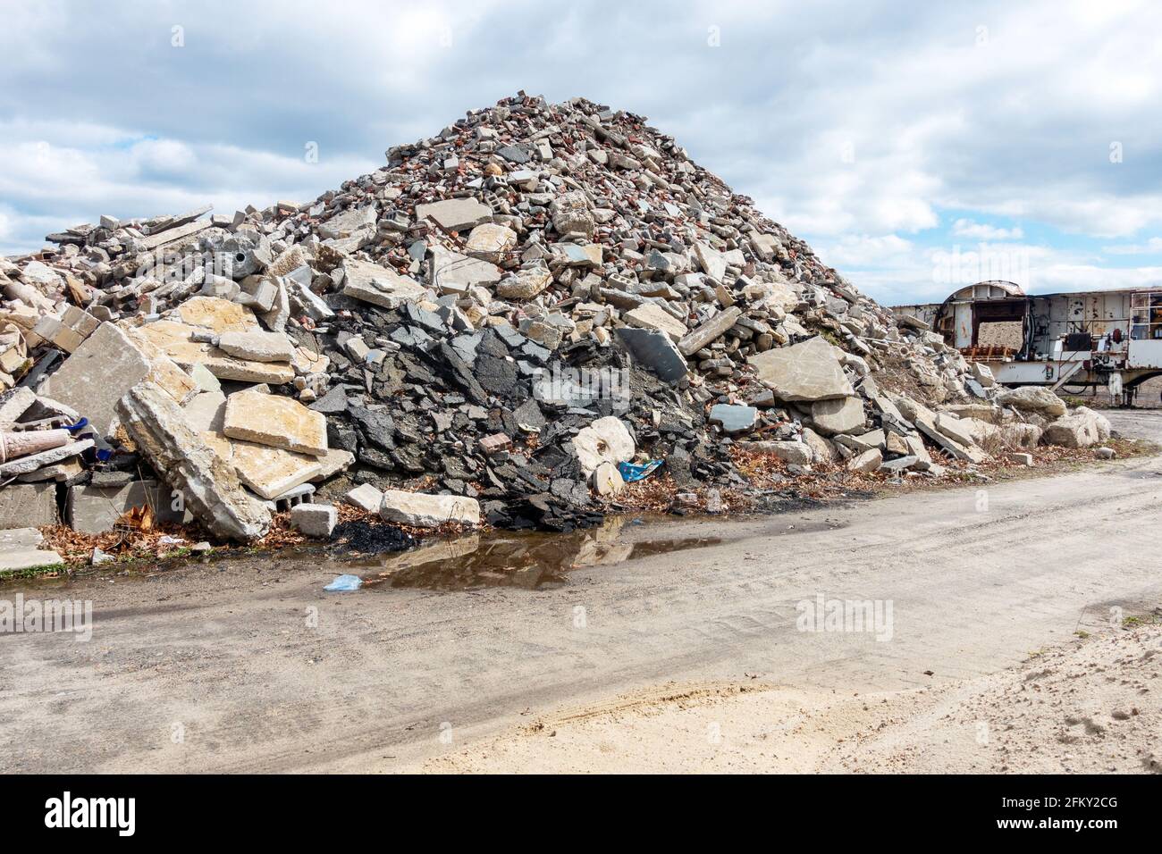 Concrete, Asphalt and Brick rubble mound demolition waste area at ...