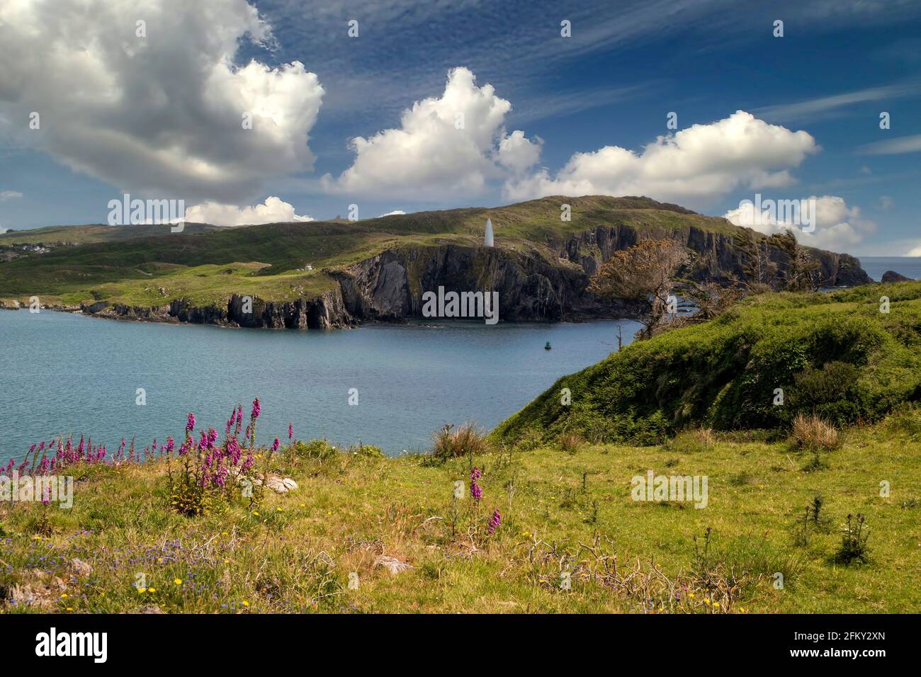 Famous Baltimore Beacon seen across a narrow strait from Sherkin Island ...