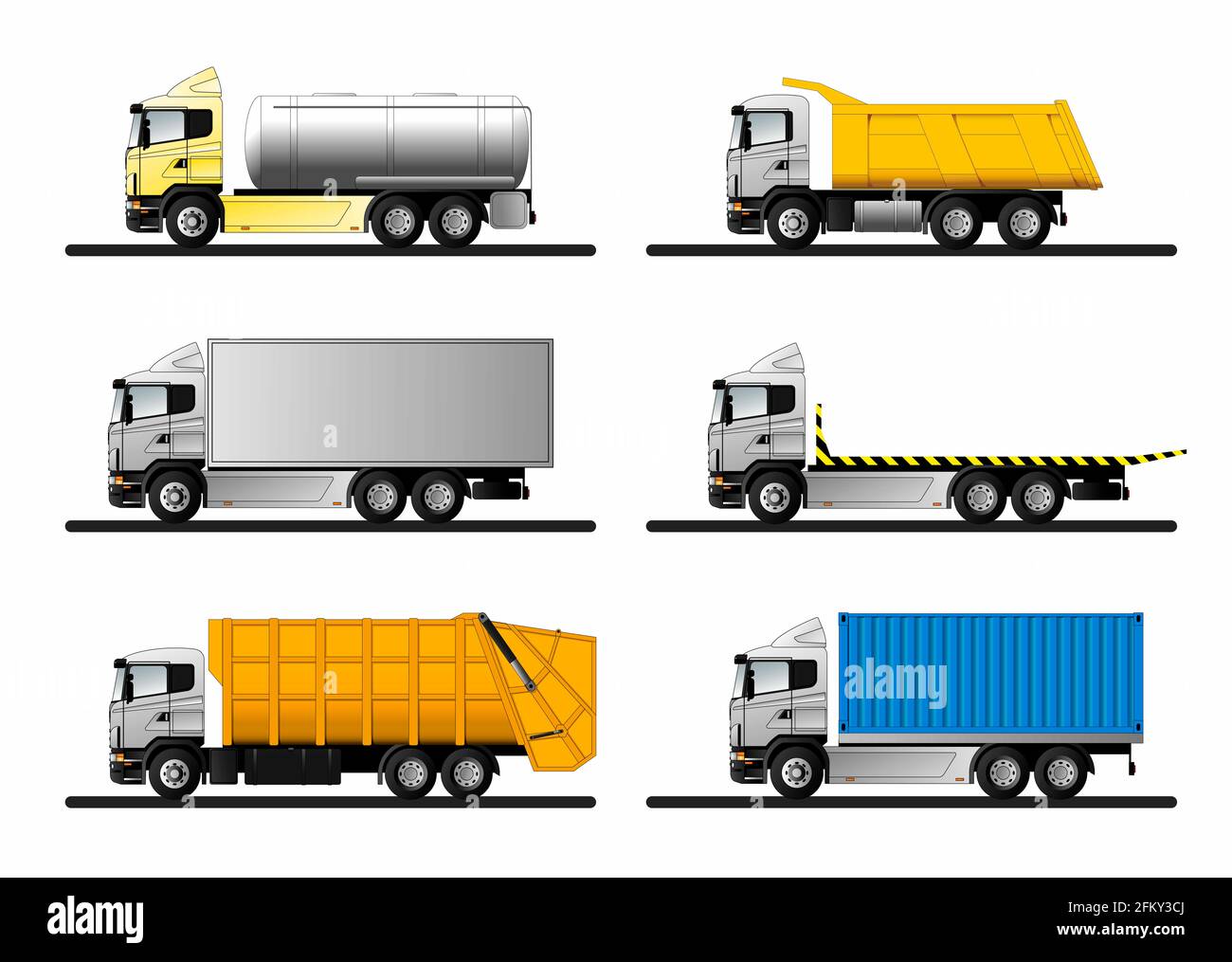 Variants of modern European trucks for the transport of various goods ...