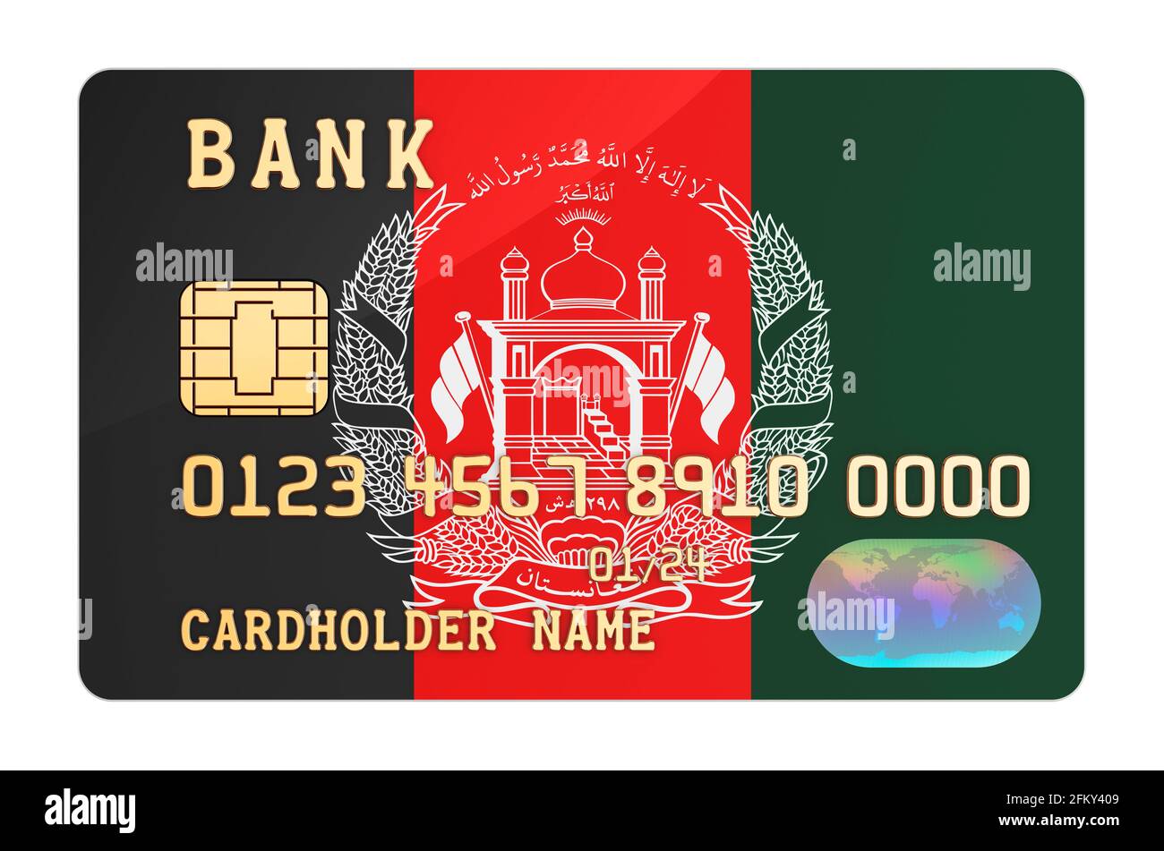 Bank credit card featuring Afghan flag. National banking system in ...