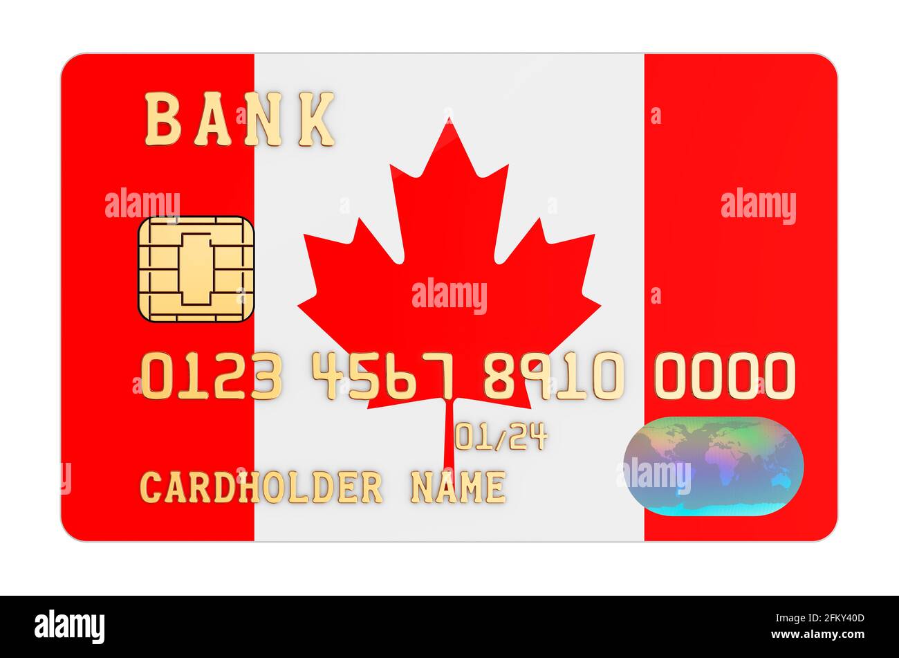 Bank credit card featuring Canadian flag. National banking system in ...