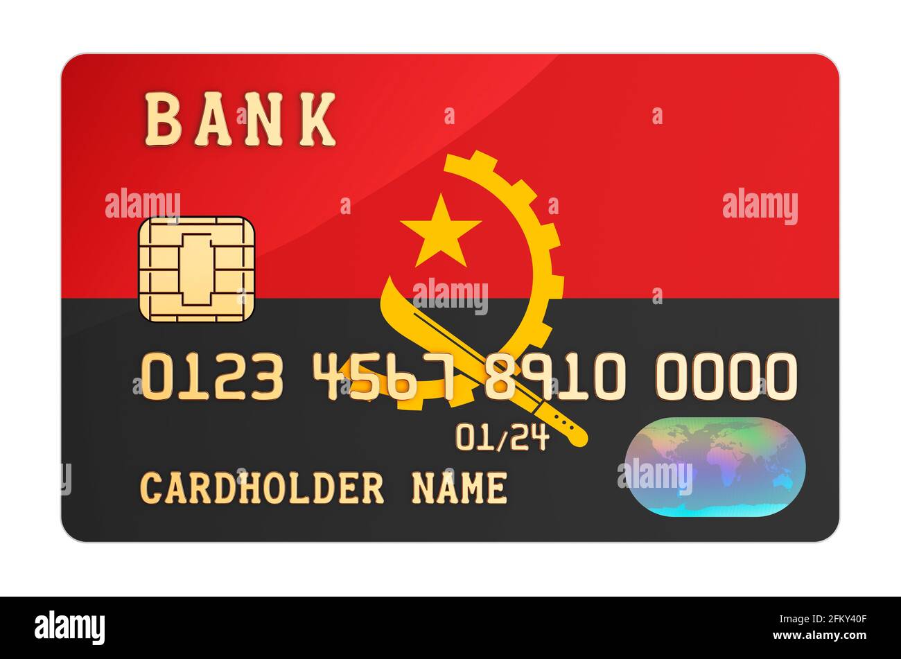 Bank credit card featuring Angolan flag. National banking system in ...