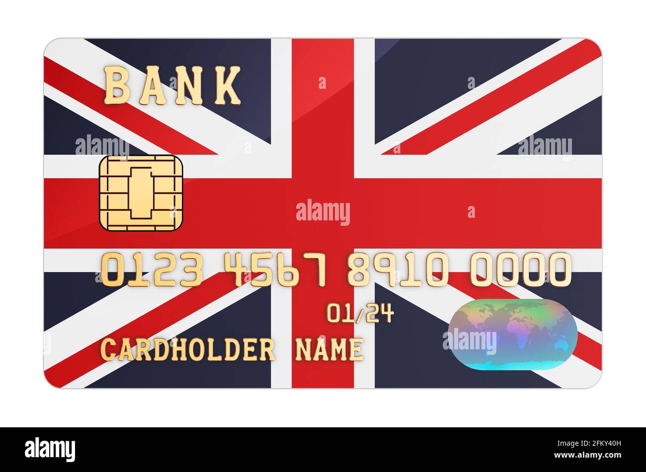 Bank credit card featuring British flag. National banking system in the ...