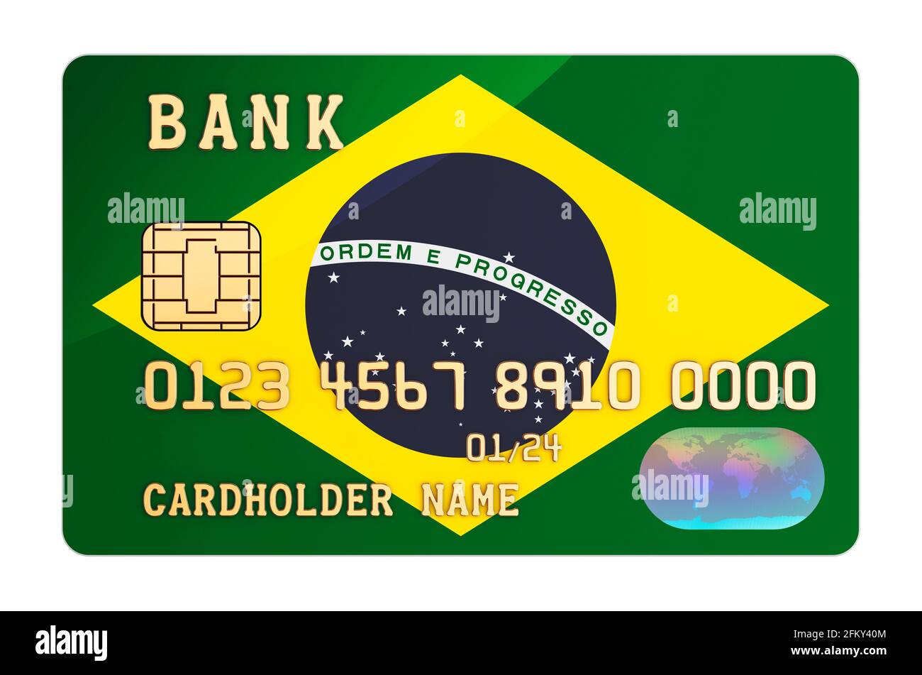 Bank credit card featuring Brazilian flag. National banking system in ...