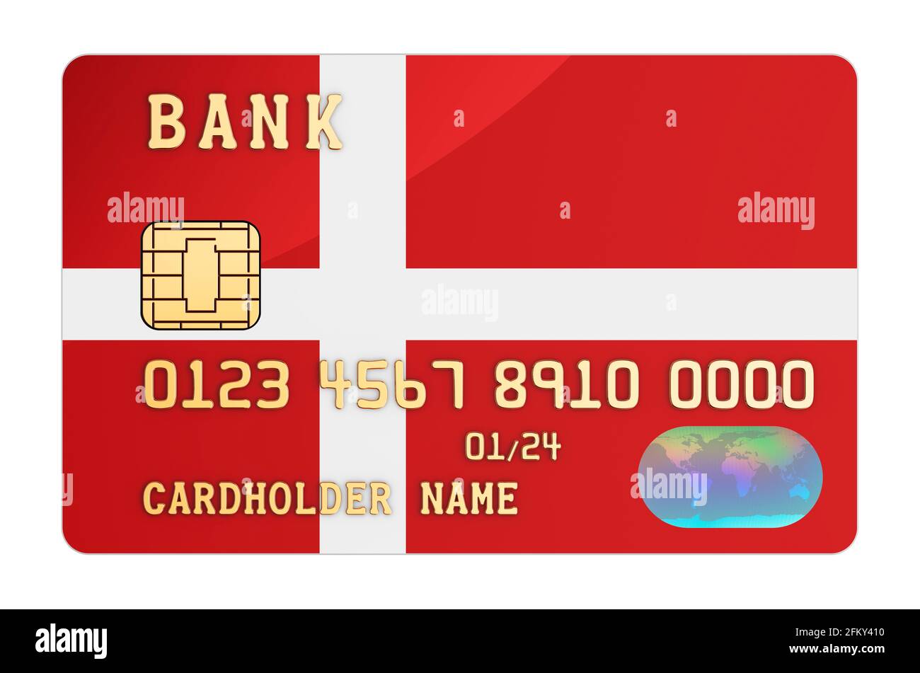 Bank credit card featuring Danish flag. National banking system in ...