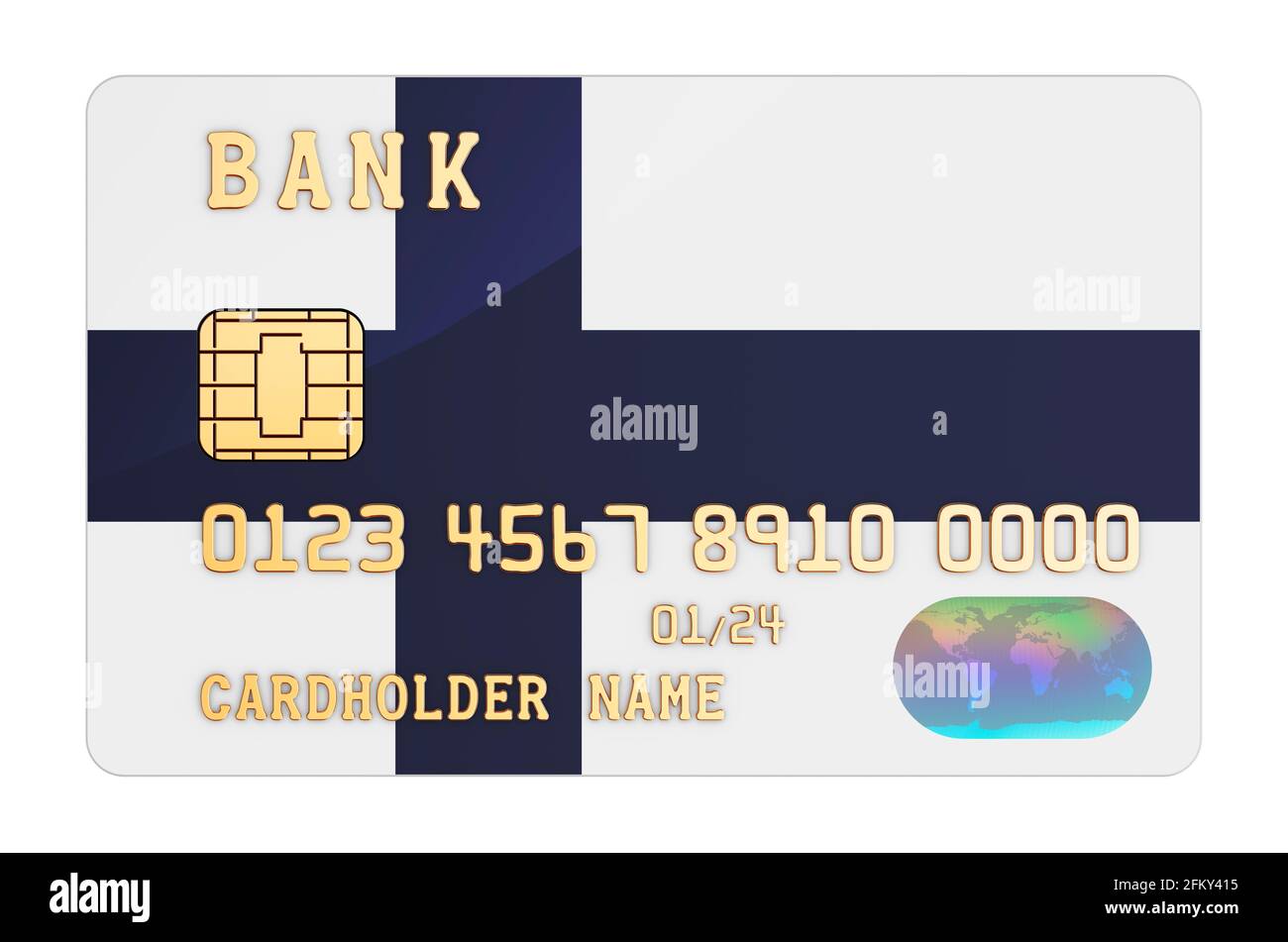 Bank credit card featuring Finnish flag. National banking system in ...