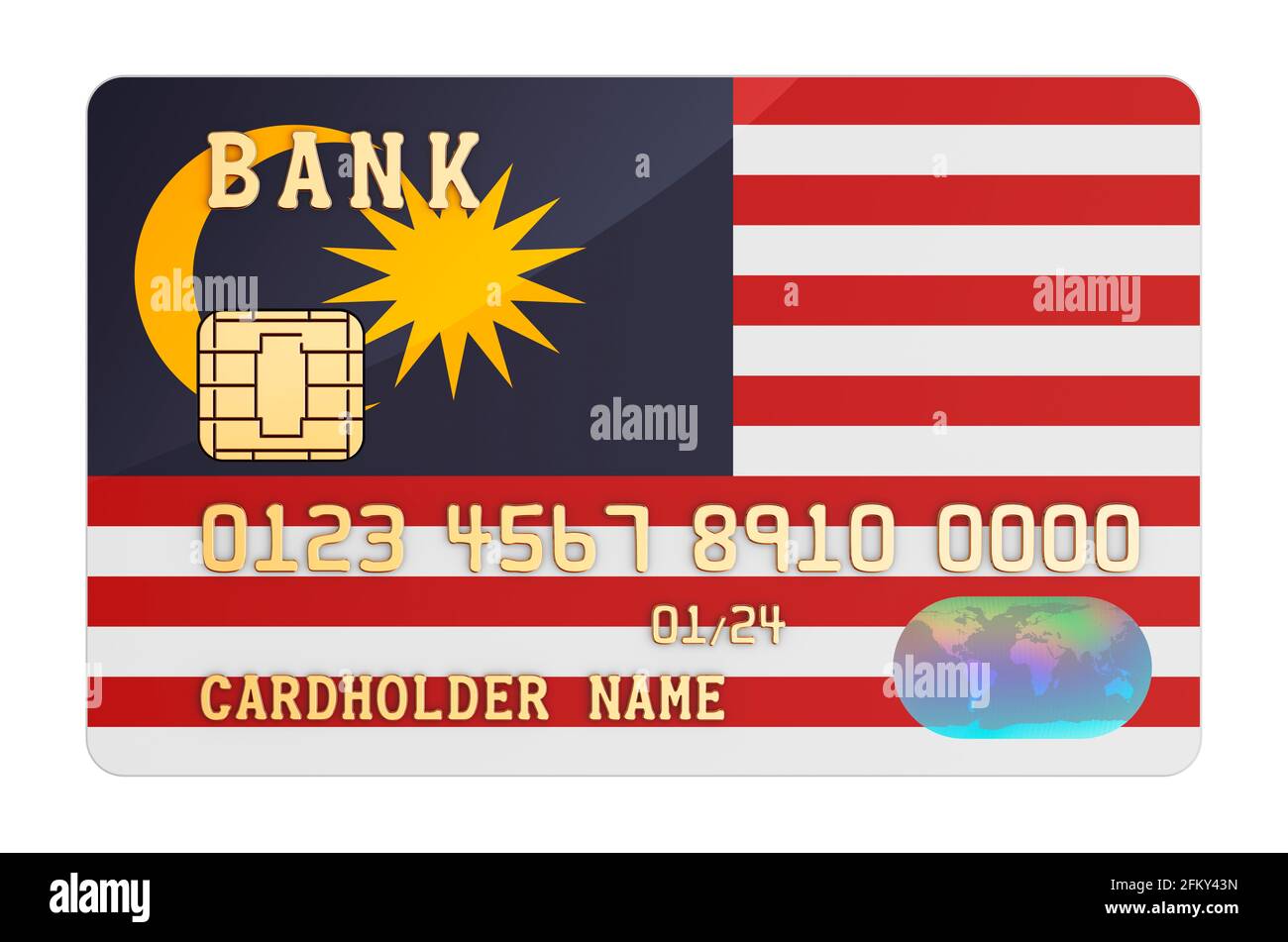 Bank credit card featuring Malaysian flag. National banking system in ...