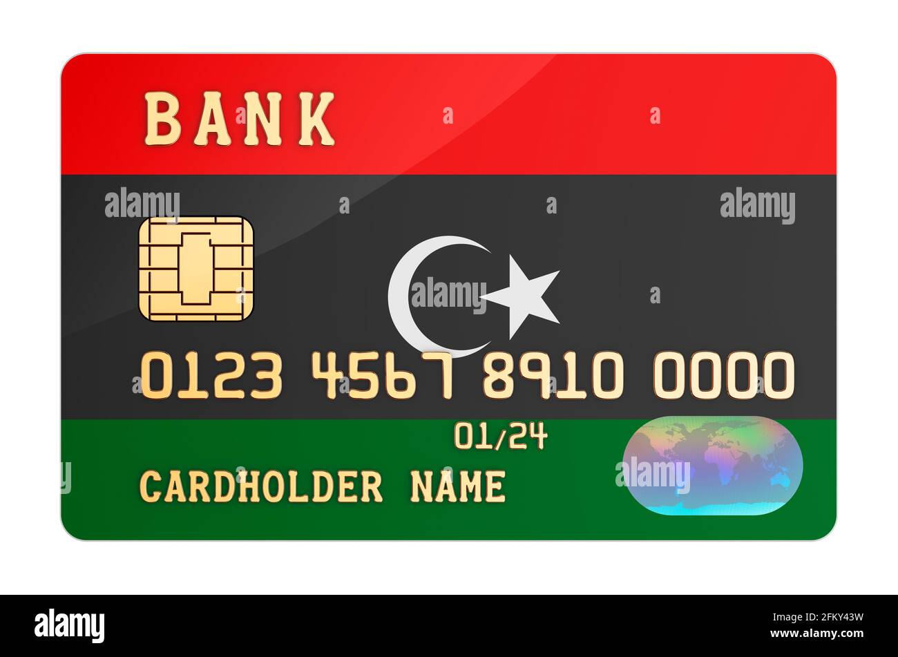 Bank credit card featuring Libyan flag. National banking system in ...