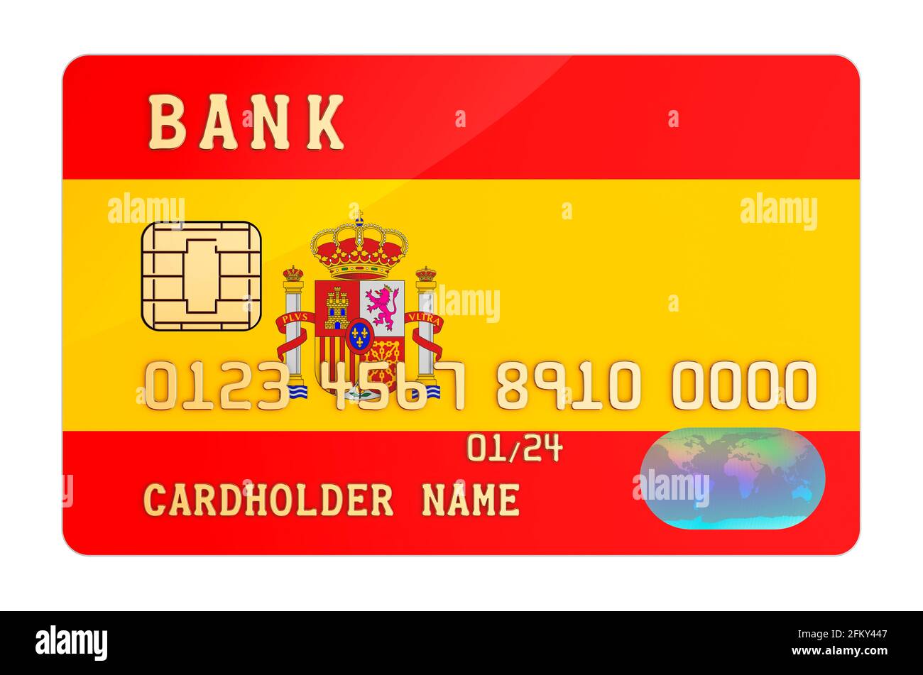 Bank credit card featuring Spanish flag. National banking system in ...