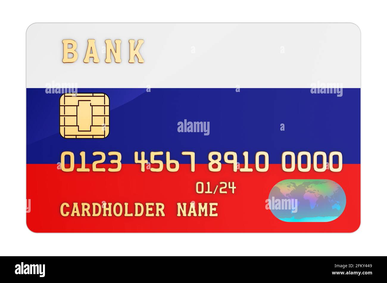 Bank credit card featuring Russian flag. National banking system in ...