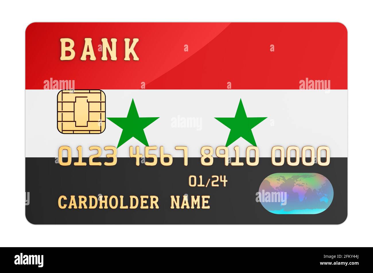 Bank credit card featuring Syrian flag. National banking system in ...