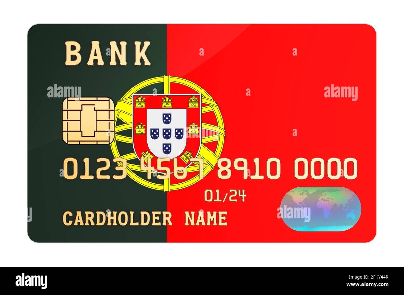 Bank credit card featuring Portuguese flag. National banking system in ...