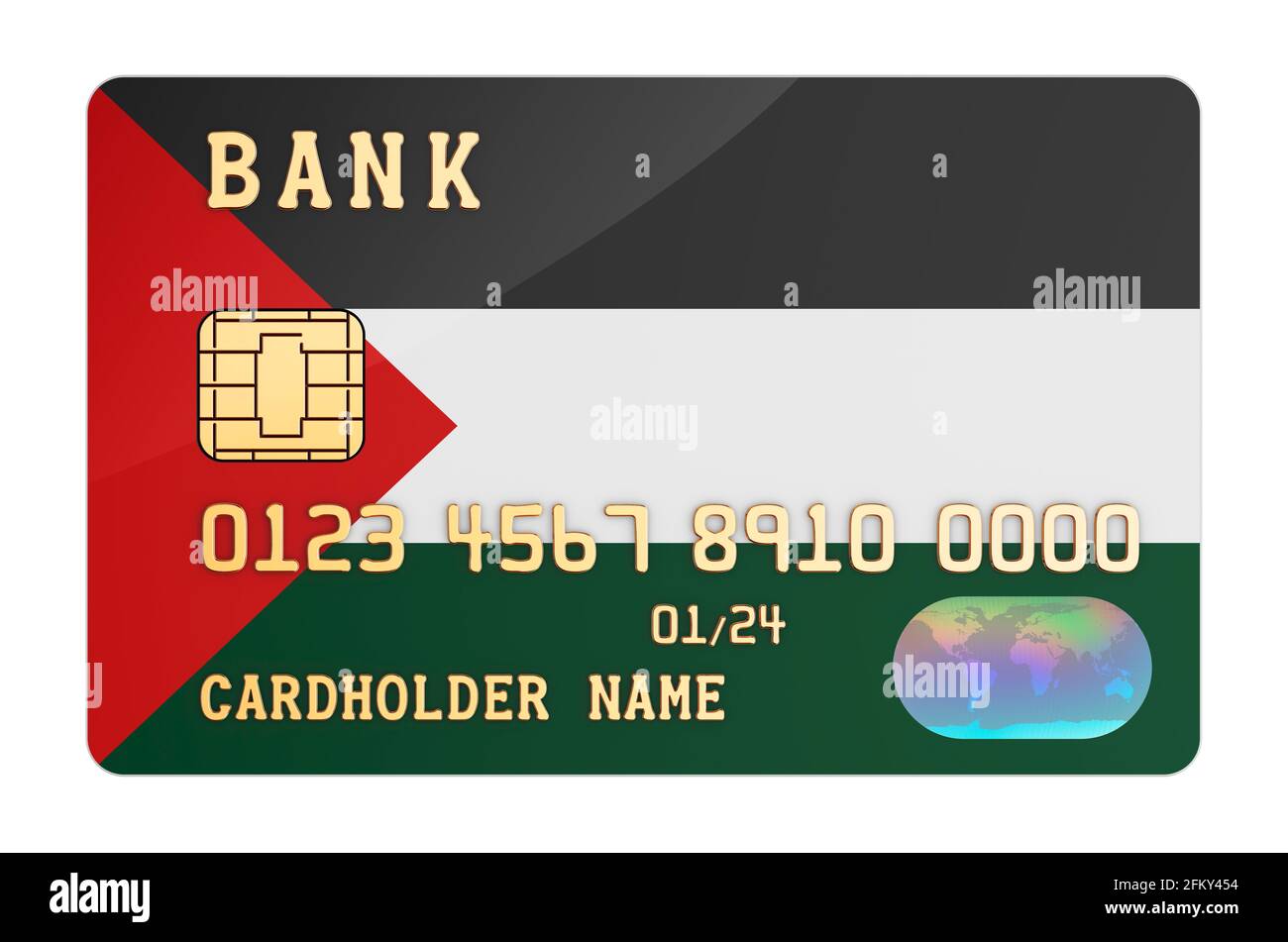 Bank credit card featuring Palestinian flag. National banking system in ...