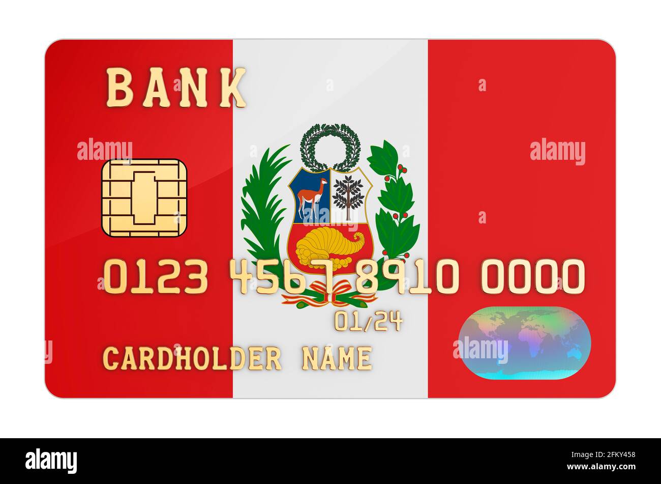 Bank credit card featuring Peruvian flag. National banking system in ...